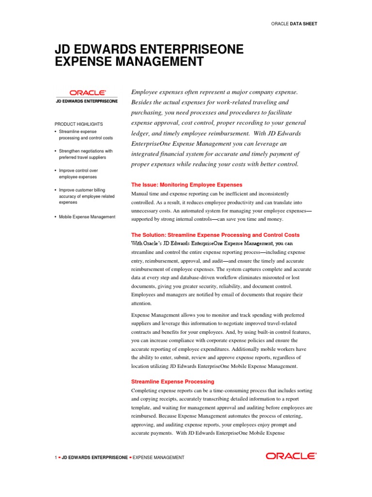 JD Edwards Enterprise One Expense Management | PDF | Expense | Employment