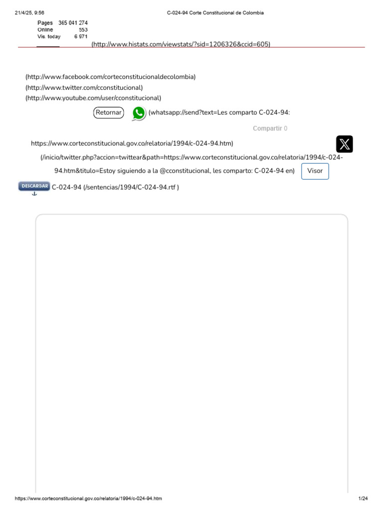 C-024-94 Corte Constitucional de Colombia | PDF | Habeas corpus | Policía