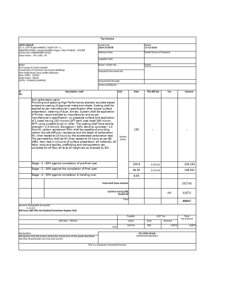 L&T INVOICE NO 78 Anticarbonation | PDF | Materials