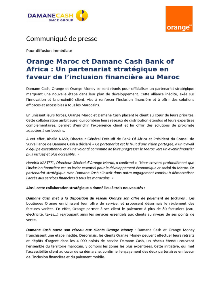 Partenariat Orange et Damane Cash | PDF | Maroc | Haut débit