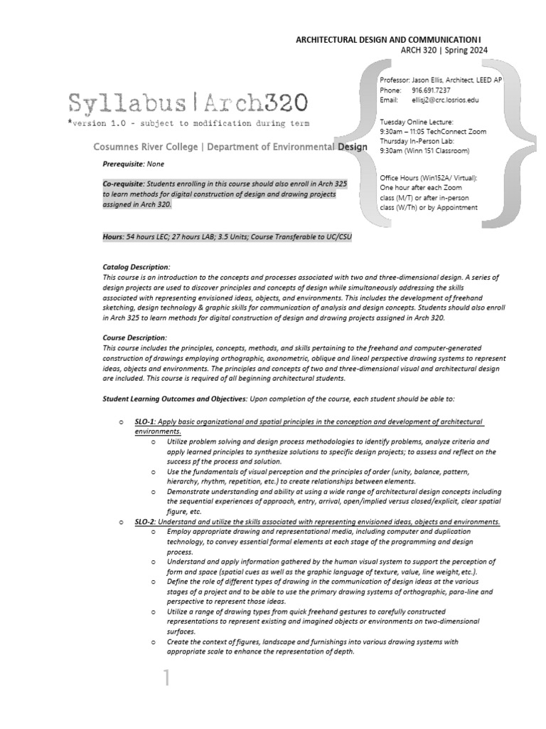 Arch320 CourseOutline Spring2024 Hybrid | PDF | Drawing | System