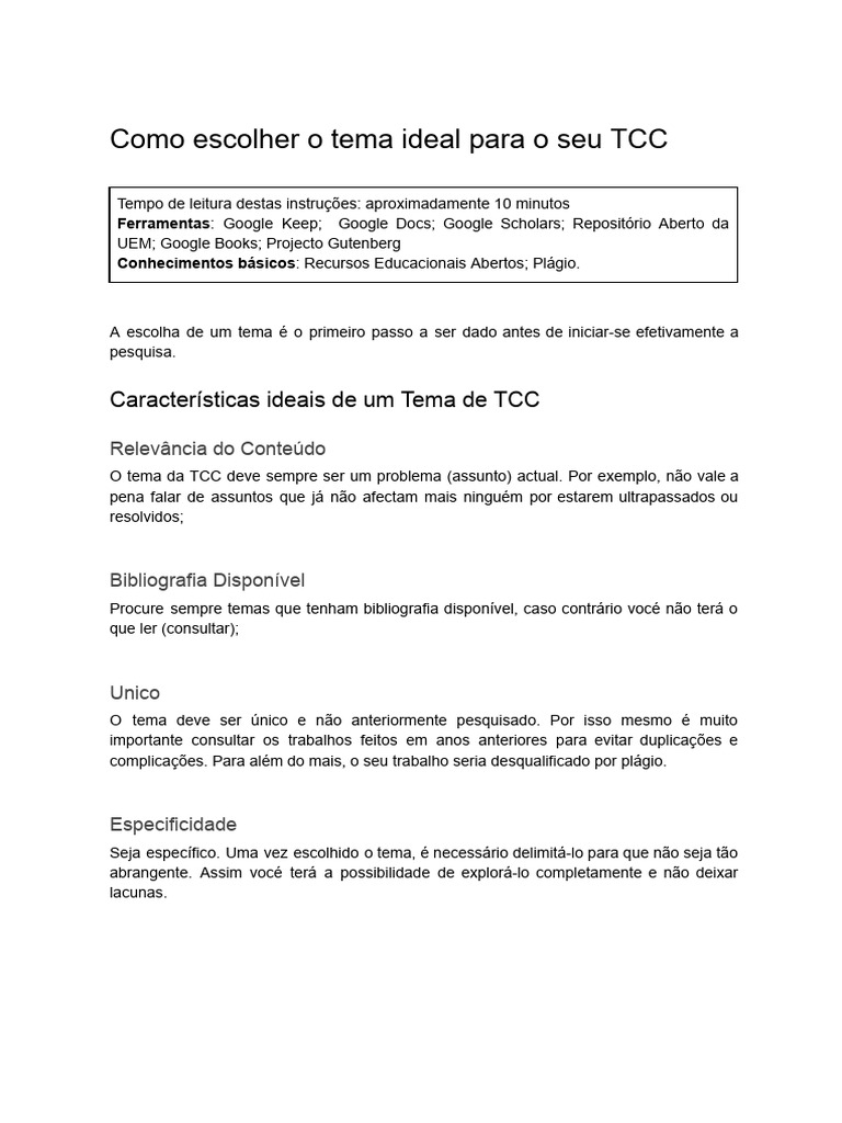 DICAS de Escolha Do Tema Do TCC-1 | PDF | Economia