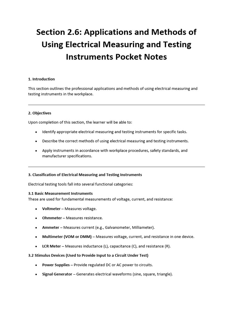 Applications and Methods of Using Electrical Measuring and Testing ...