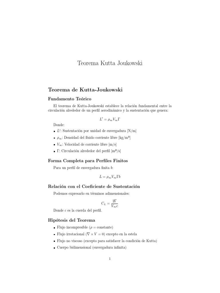 Teorema de Kutta-Joukowski y Sustentación | PDF