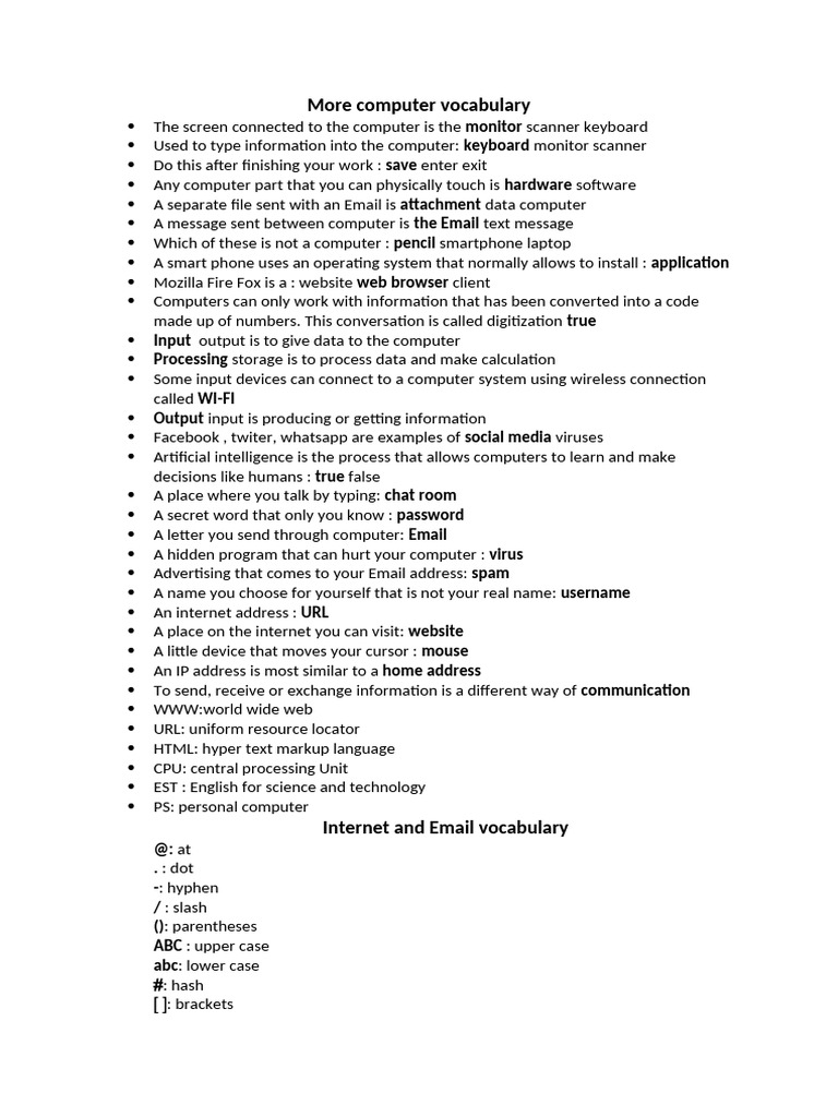 More Computer Vocabulary | PDF