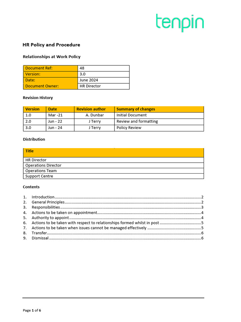 Relationships at Work Policy - June2024 | PDF | Employment | Business