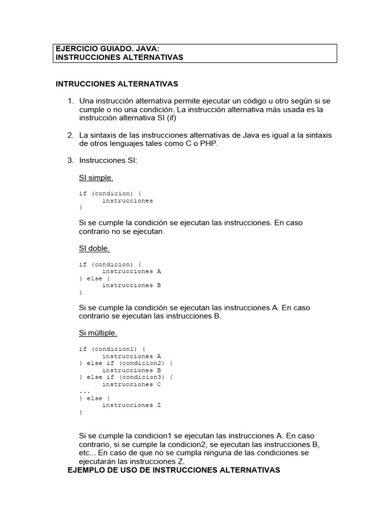 03 Guiados Java Intrucciones Alternativas | PDF | Java (lenguaje de ...