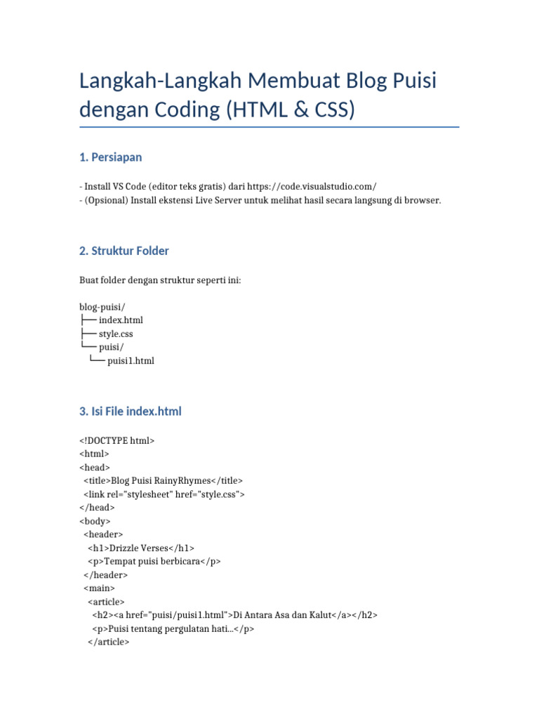 Langkah Membuat Blog Puisi Dengan Coding | PDF