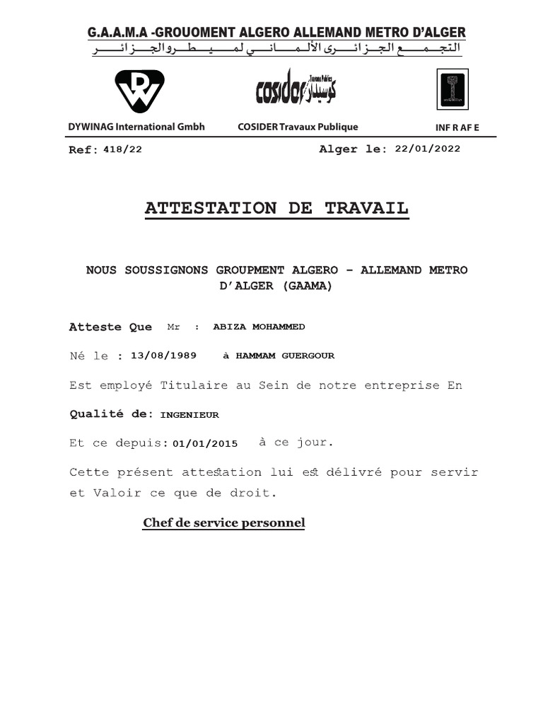 COSIDER Attestation [1] | PDF