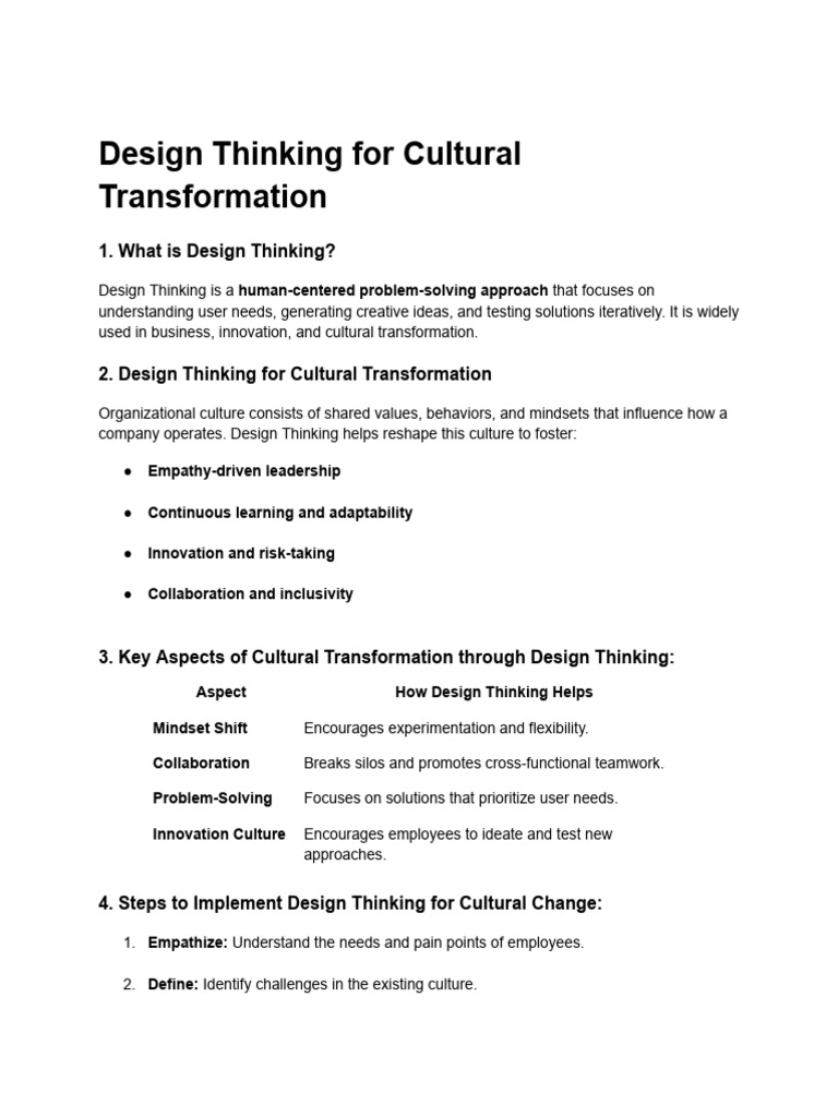 Design Thinking for Cultural Change Strategies | PDF | Design Thinking ...