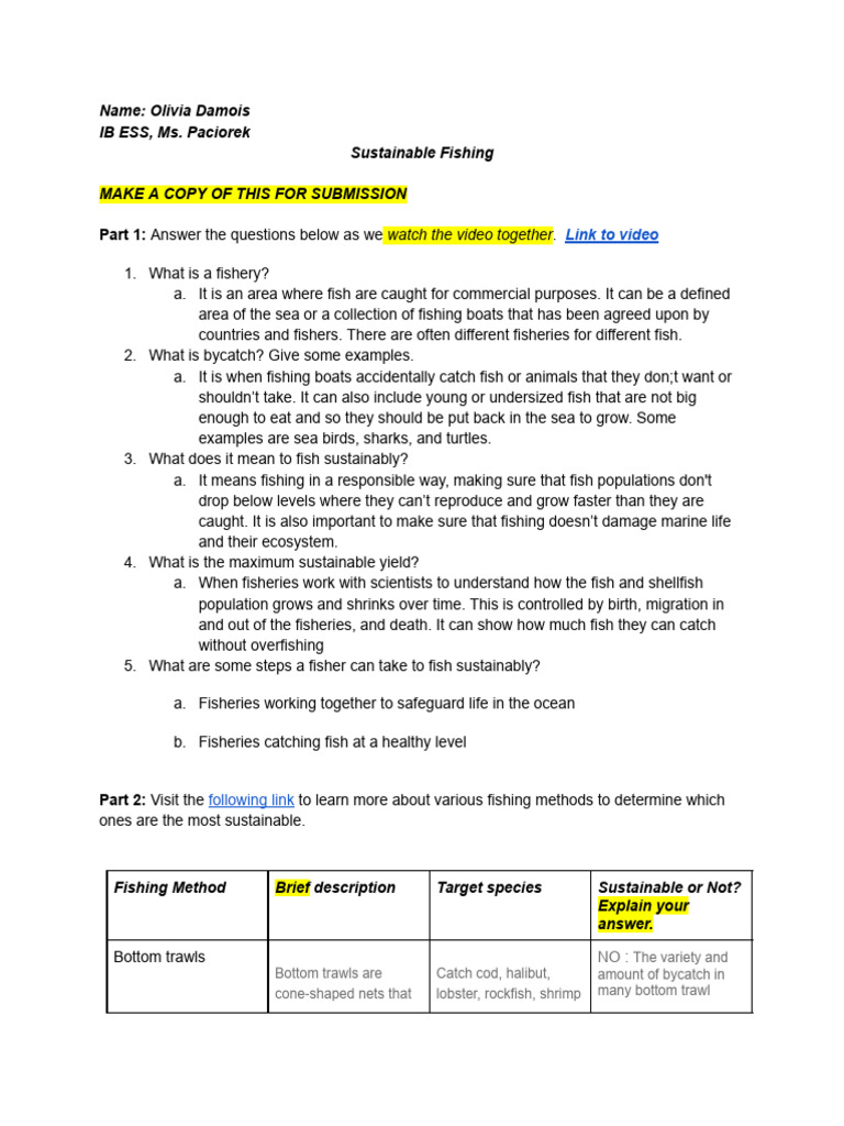 Sustainable Fishing - Docx Olivia | PDF | Aquaculture | Trawling