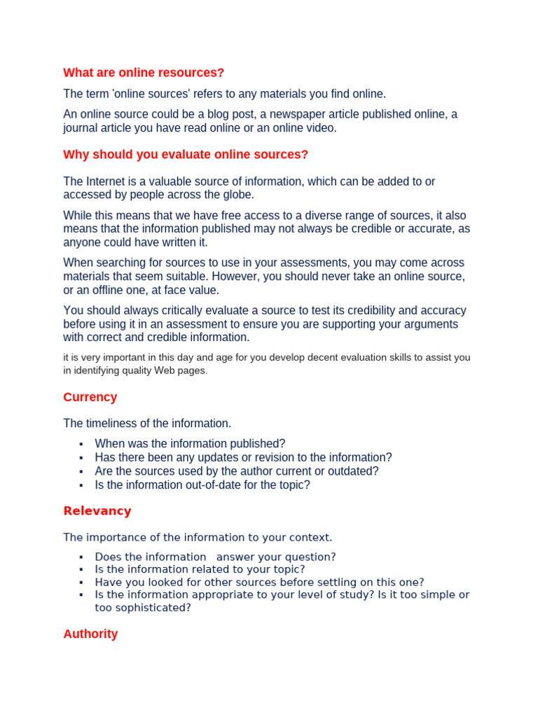 Evaluate The Reliability of Information Obtained From Online Sources ...