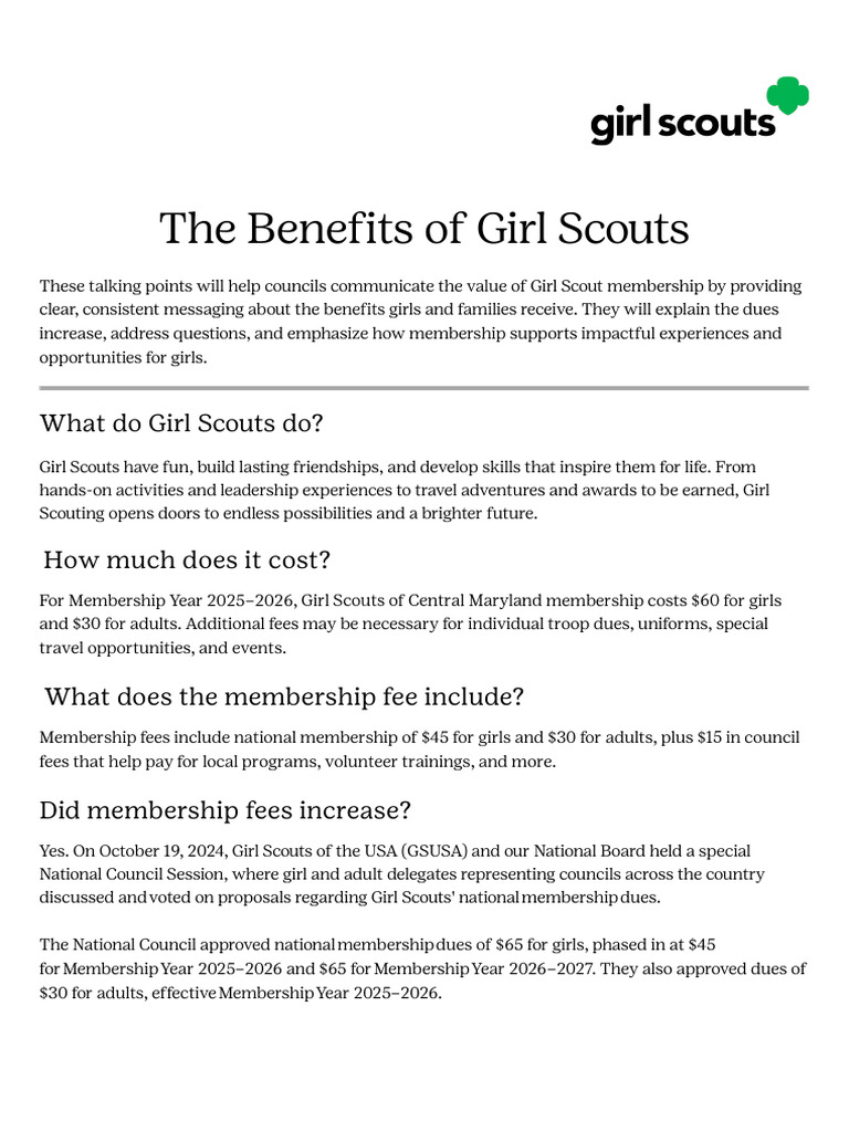 The Benefits of Girl Scouts - Talking Points | PDF
