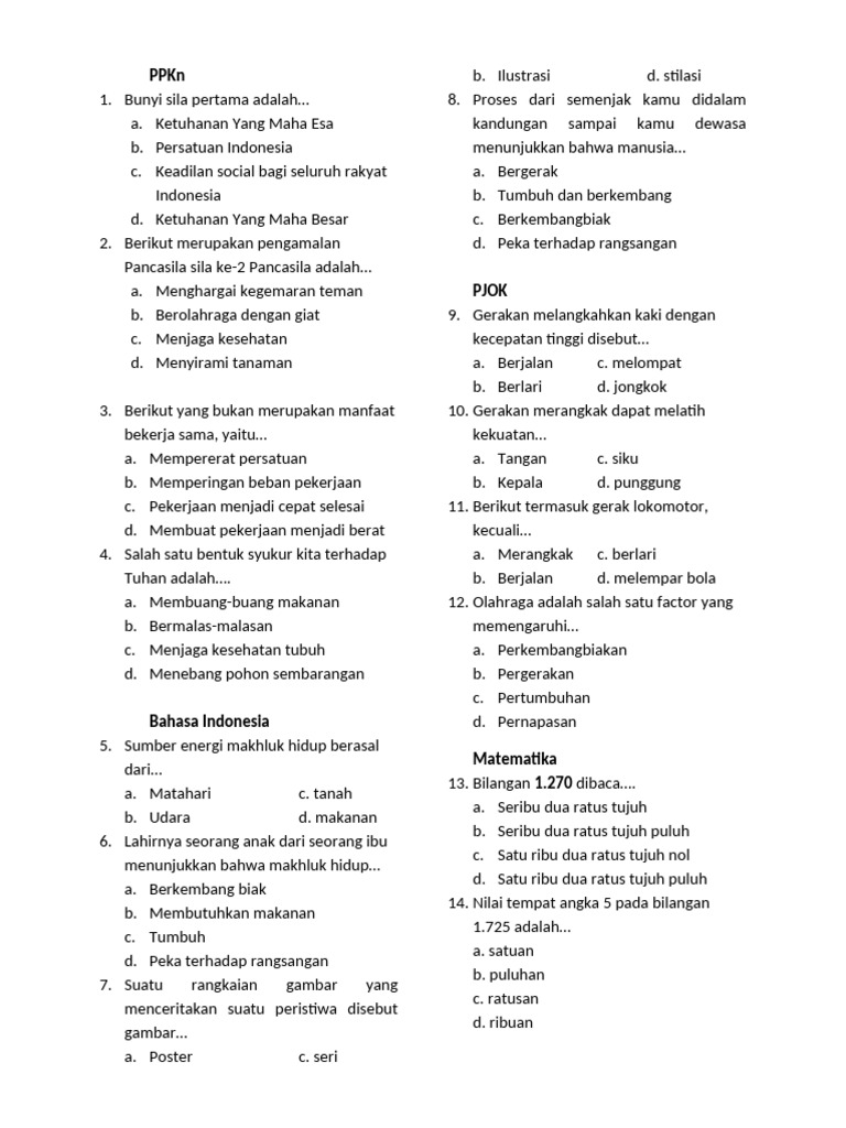 Soal Mid Semester Kelas 3a | PDF