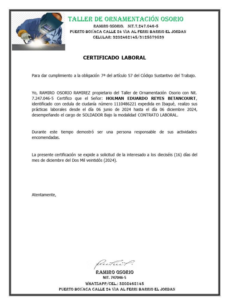 Certificado Laboral | PDF