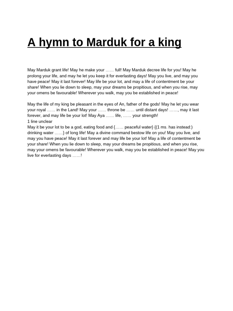 Hymn To Marduk For A King Sumer Tablet | PDF
