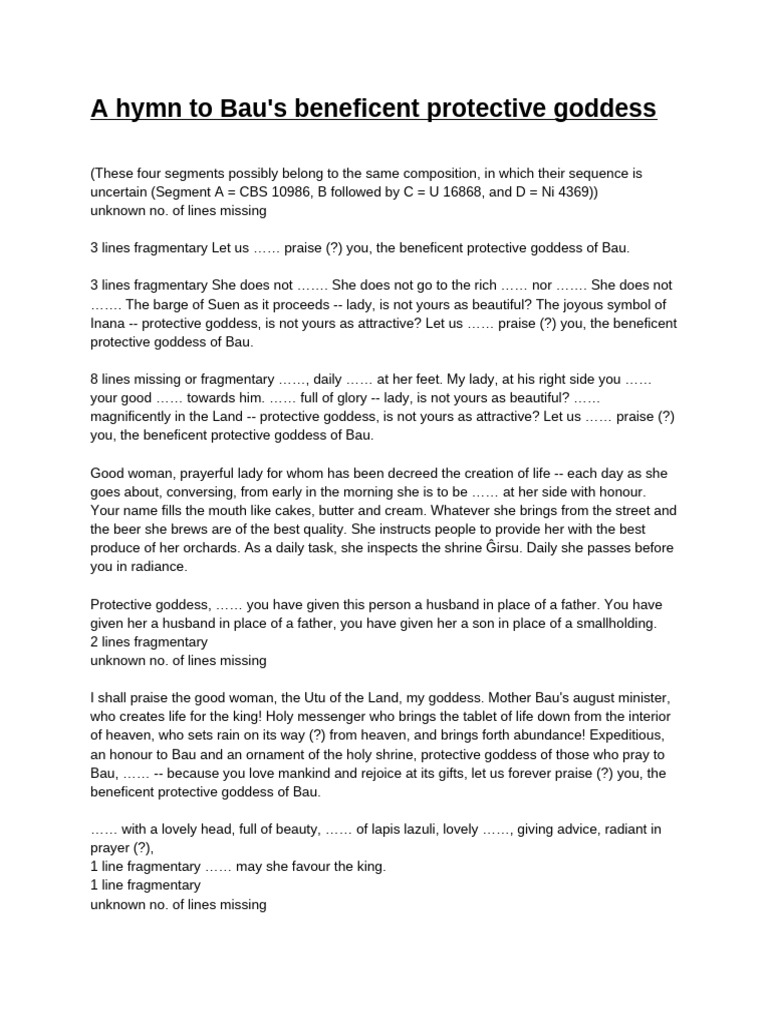 Hymn To Bau's Goddess Sumer Text | PDF