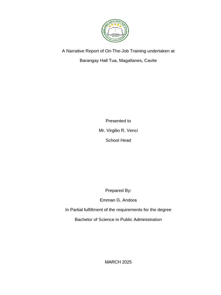 A Narrative Report of On | PDF