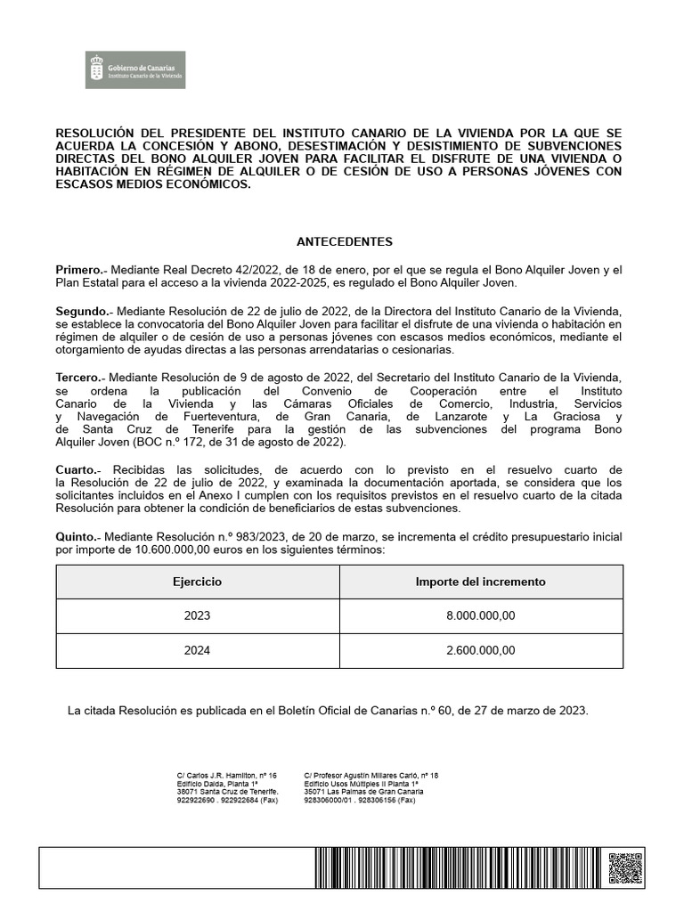 RESOLUCIÓN Concesión Con Anexos | PDF | Islas Canarias | Otorgar dinero)