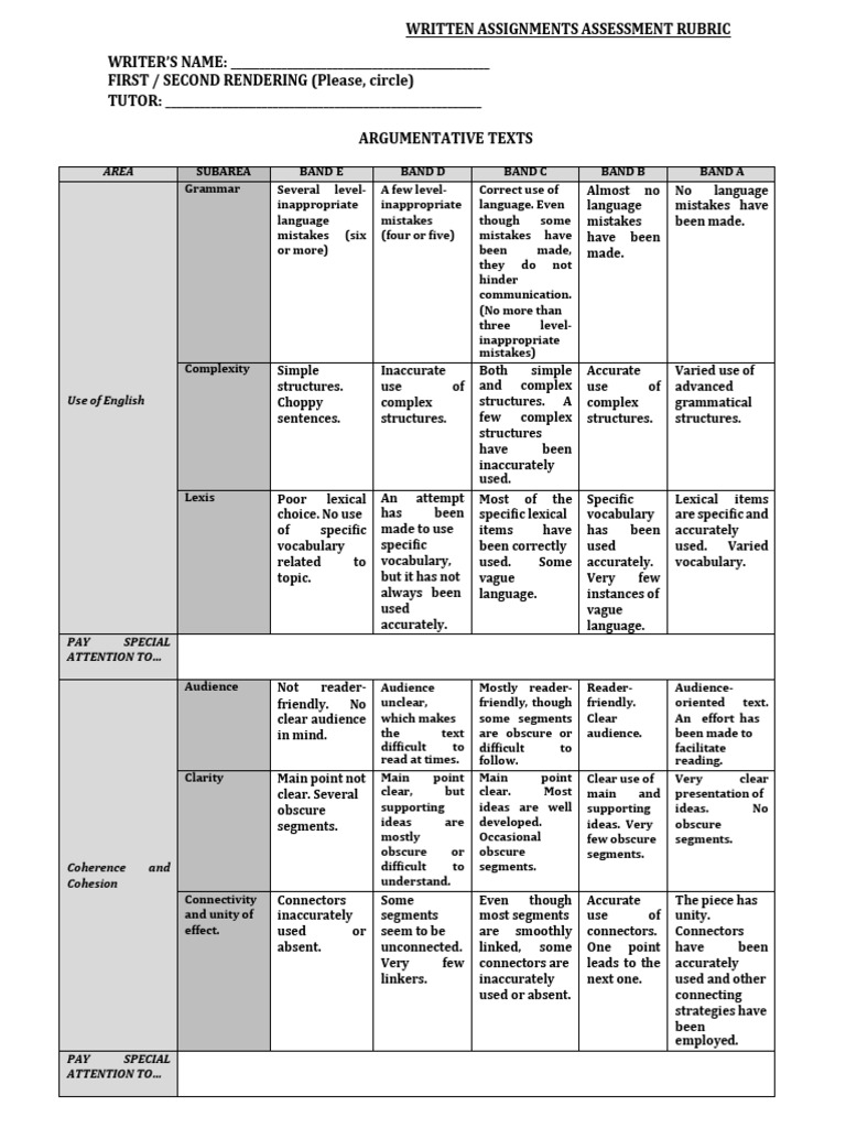 Evaluation Rubric - Argumentative | PDF | Applied Linguistics ...