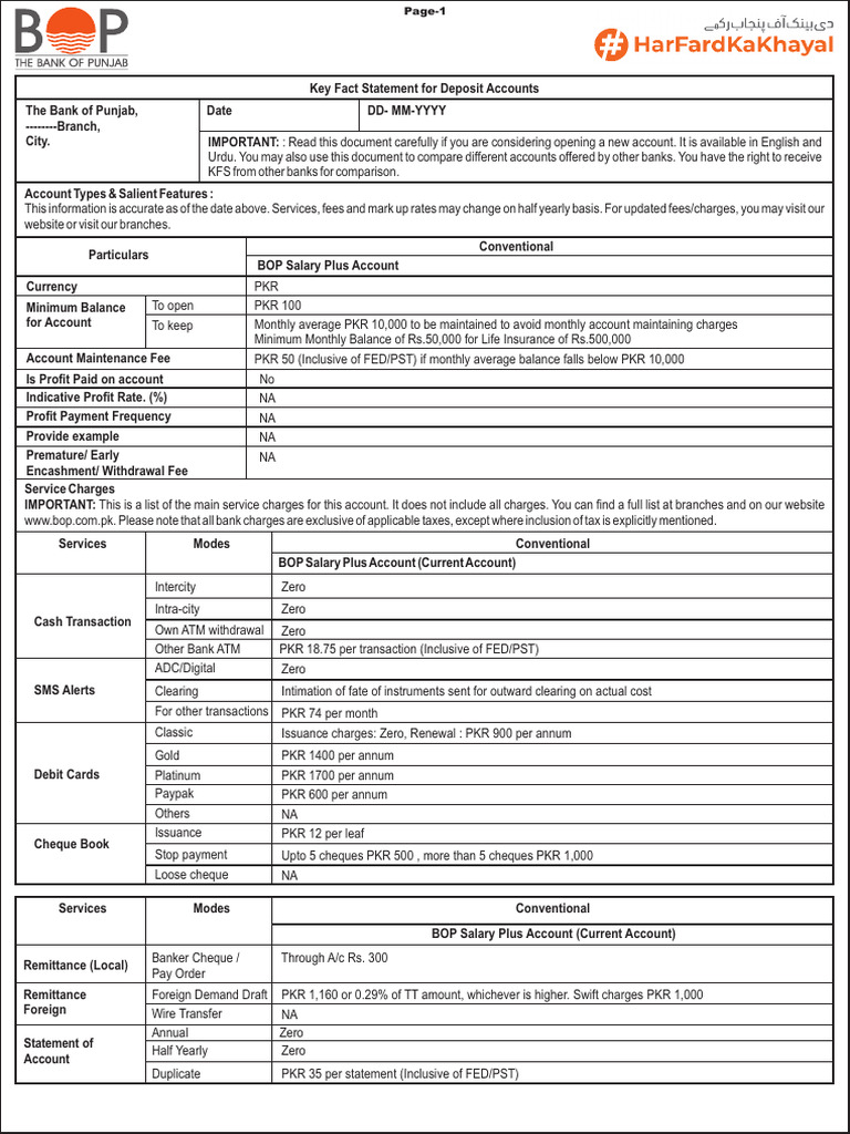 BOP Salary Plus Account Form 16-Eng | PDF | Banks | Cheque