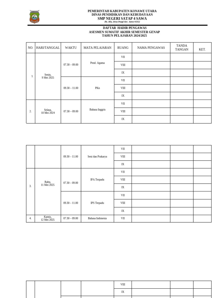 Daftar Hadir Pengawas Asli | PDF