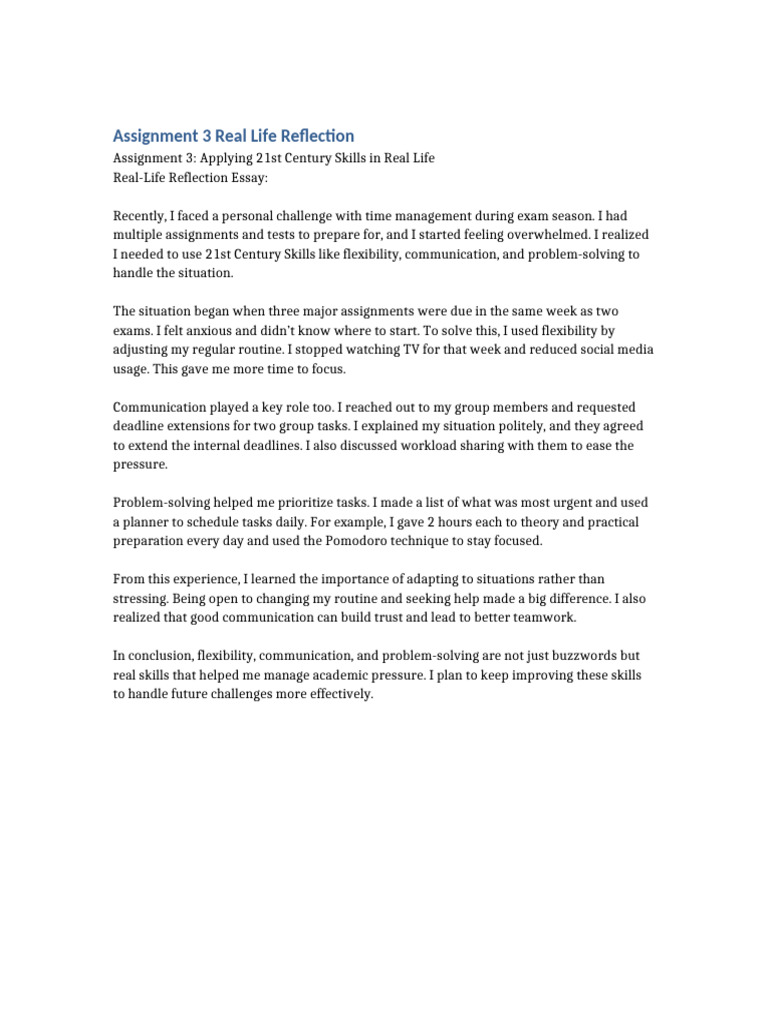 Assignment 3 Real Life Reflection | PDF