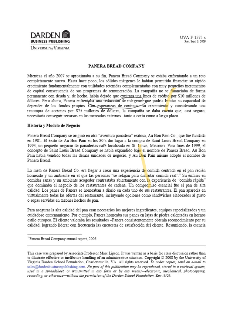 Panera Bread Company: Rev. Sept. 3, 2009 | PDF | Business