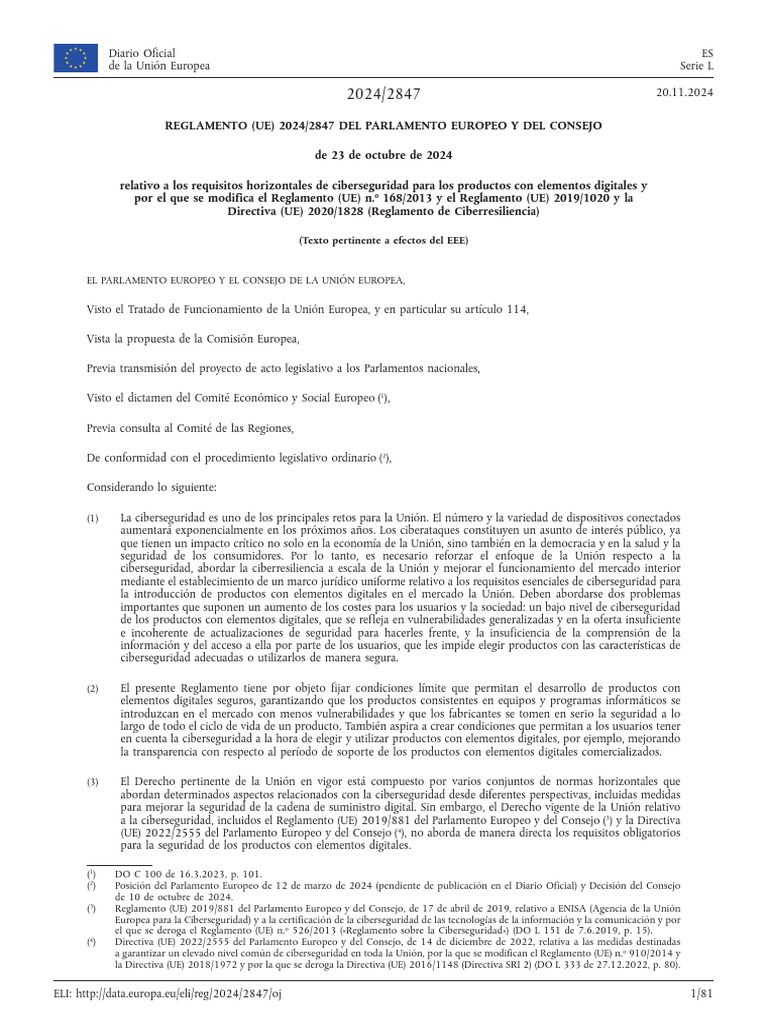 Oj L 202402847 Es TXT | PDF | La seguridad informática | Seguridad