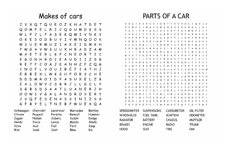 Car Word Puzzles Side by Side | PDF