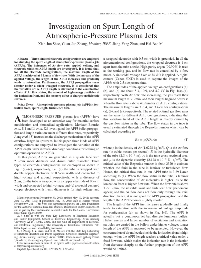 Shao2011 - Numero de Reynolds - Jato de Plasma | PDF | Plasma (Physics) | Reynolds Number