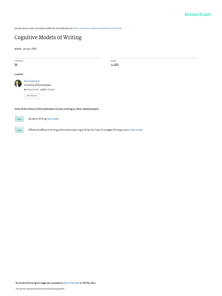 Cognitive Models of Writing | PDF | Expert | Behavioural Sciences