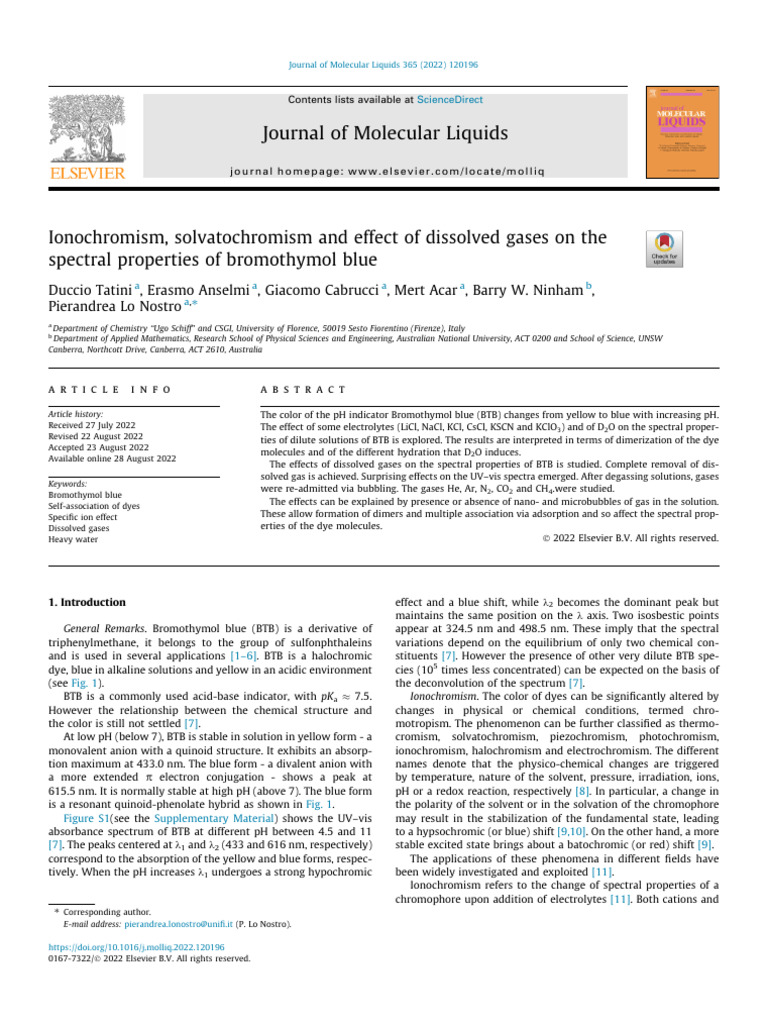 Ionochromism, Solvatochromism and Effect of Dissolved Gases | PDF ...