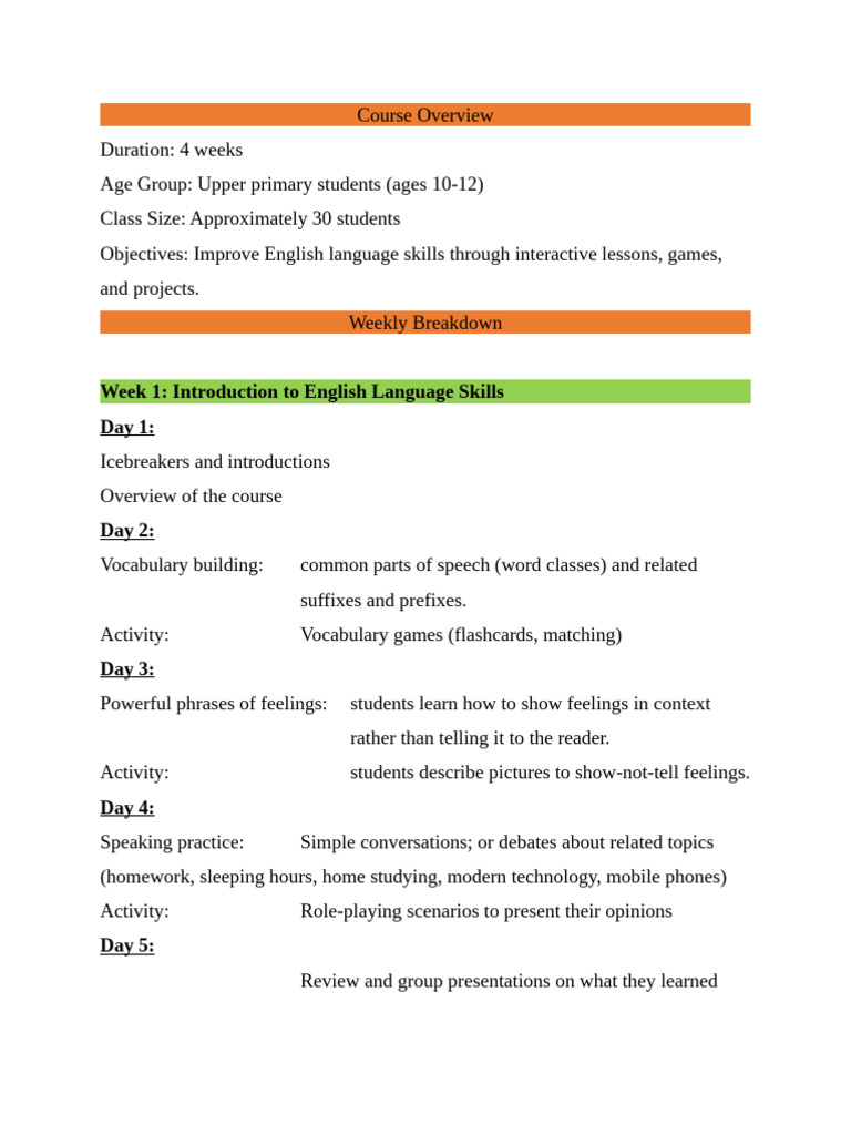 Summer School Curriculum | PDF | English Language | Part Of Speech