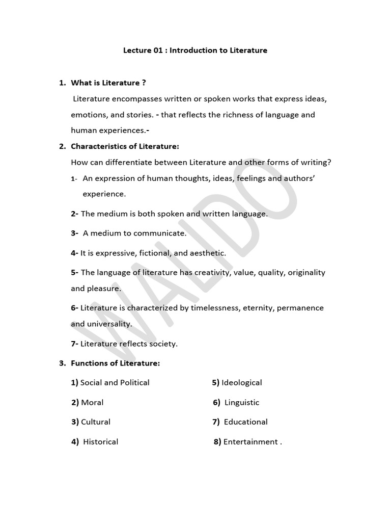 Lecture 01 Introduction To Literature | PDF