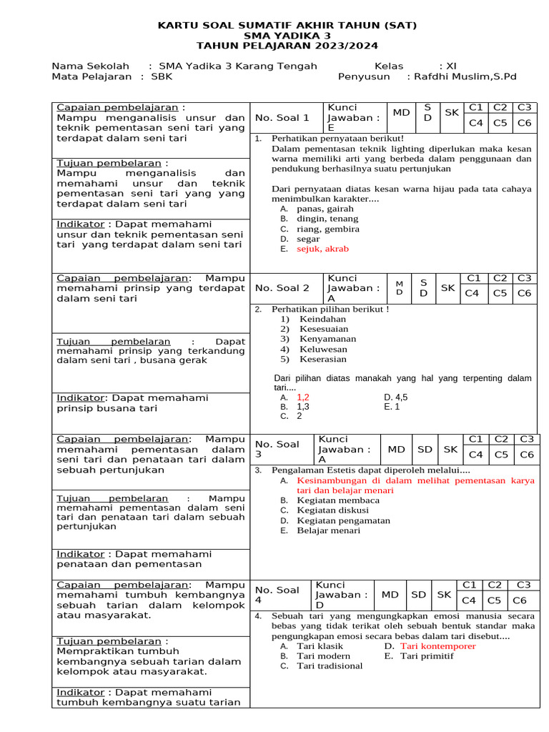 Kartu Soal Pat 2023-2024 Juni 2 Selesai - Copy | PDF