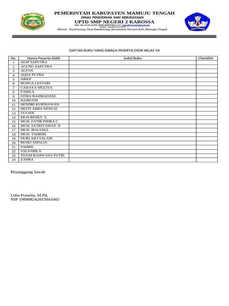 Daftar Buku Yang Dibaca Peserta Didik Kelas Vii | PDF