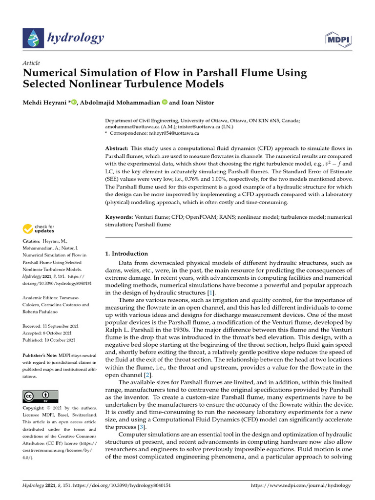 Numerical Simulation of Flow in Parshall Flume Usi | PDF | Fluid Dynamics | Computational Fluid ...
