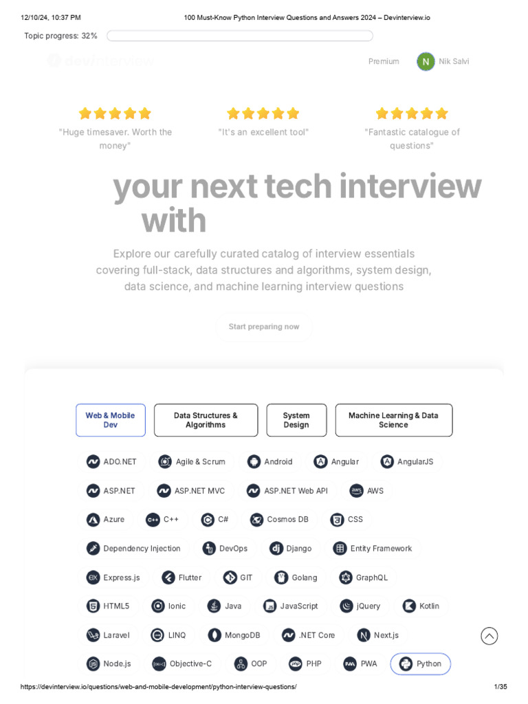 1-20 Must-Know Python Interview Questions and Answers 2024 - Devinterview - Io | PDF | Anonymous ...