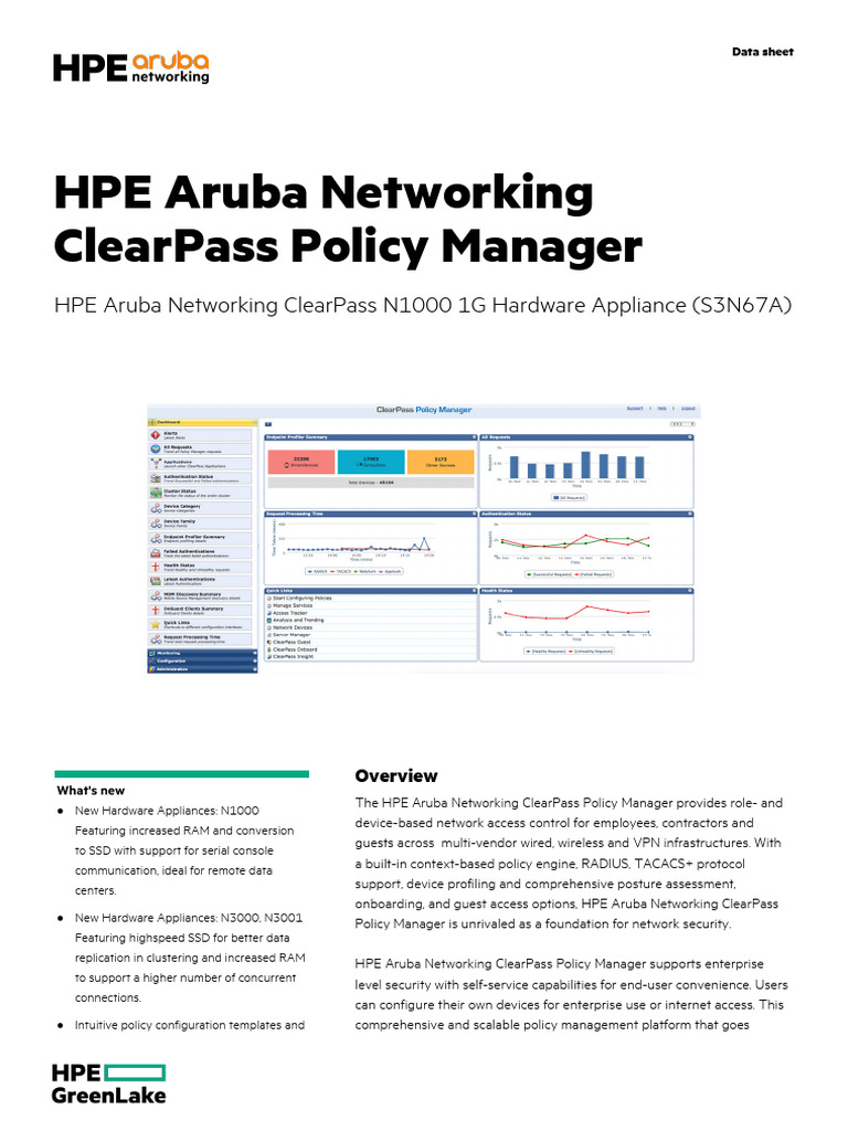HPE Aruba Networking ClearPass N1000 1G Hardware Appliance Data Sheet ...