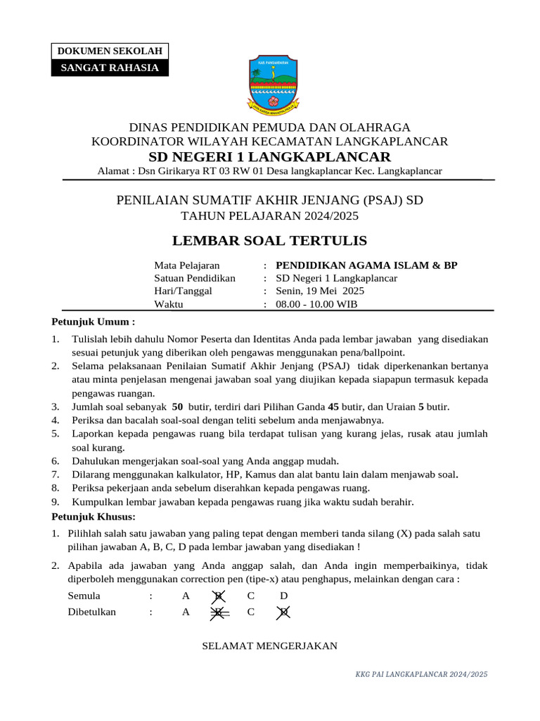 Soal Psaj Pai 2025 | PDF