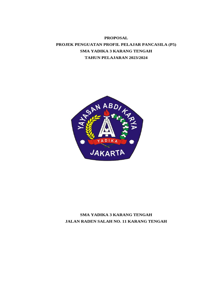 Proposal Projek P5 SMA Yadika 3 2023/2024 | PDF