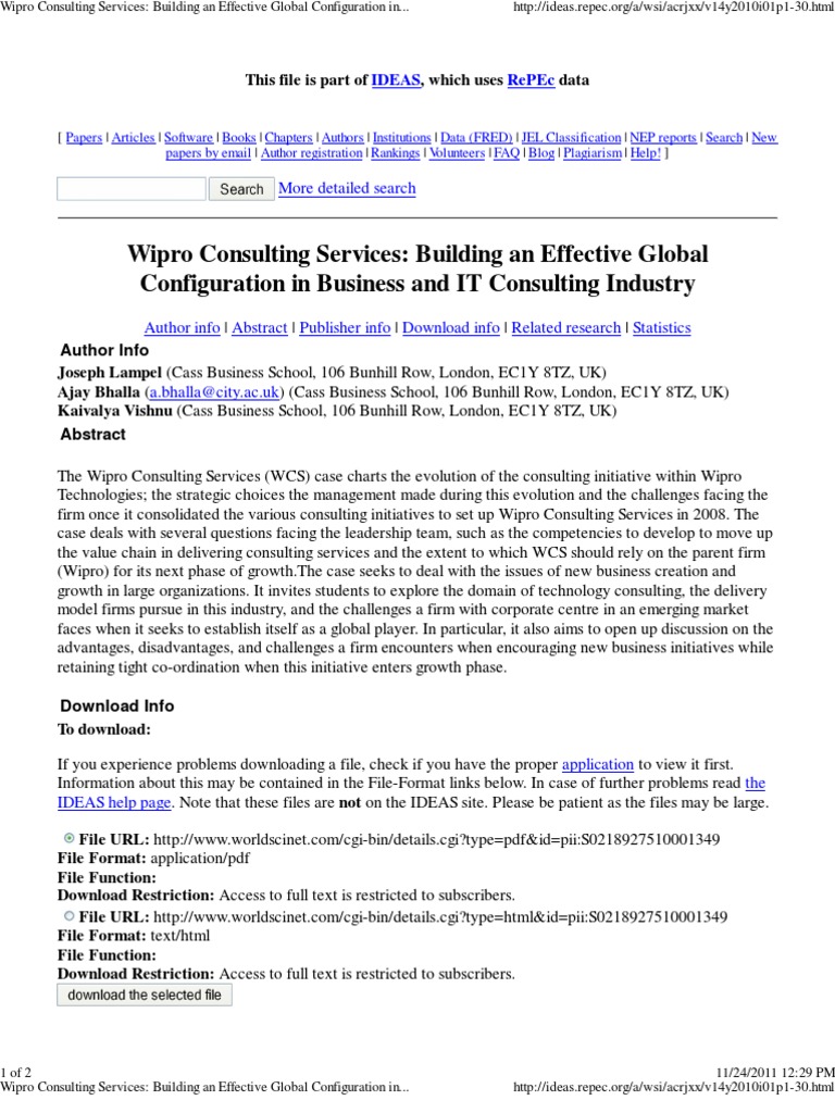 Wipro Consulting Services Building An Effective Global Configuration