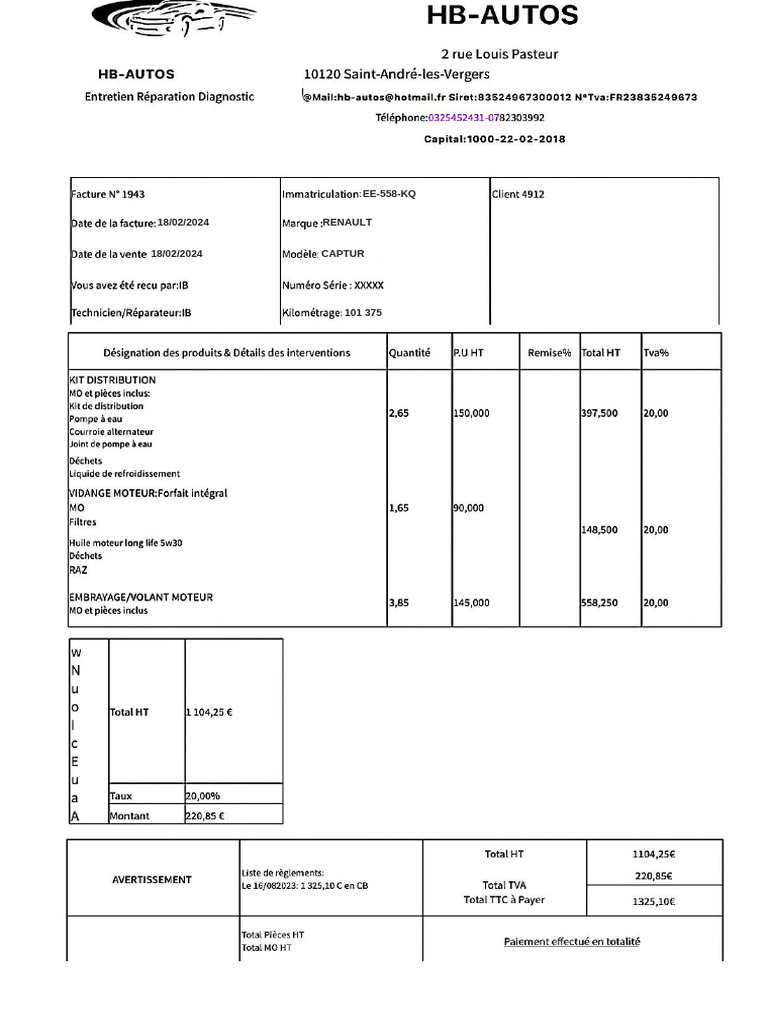 Facture Renault Captur | PDF