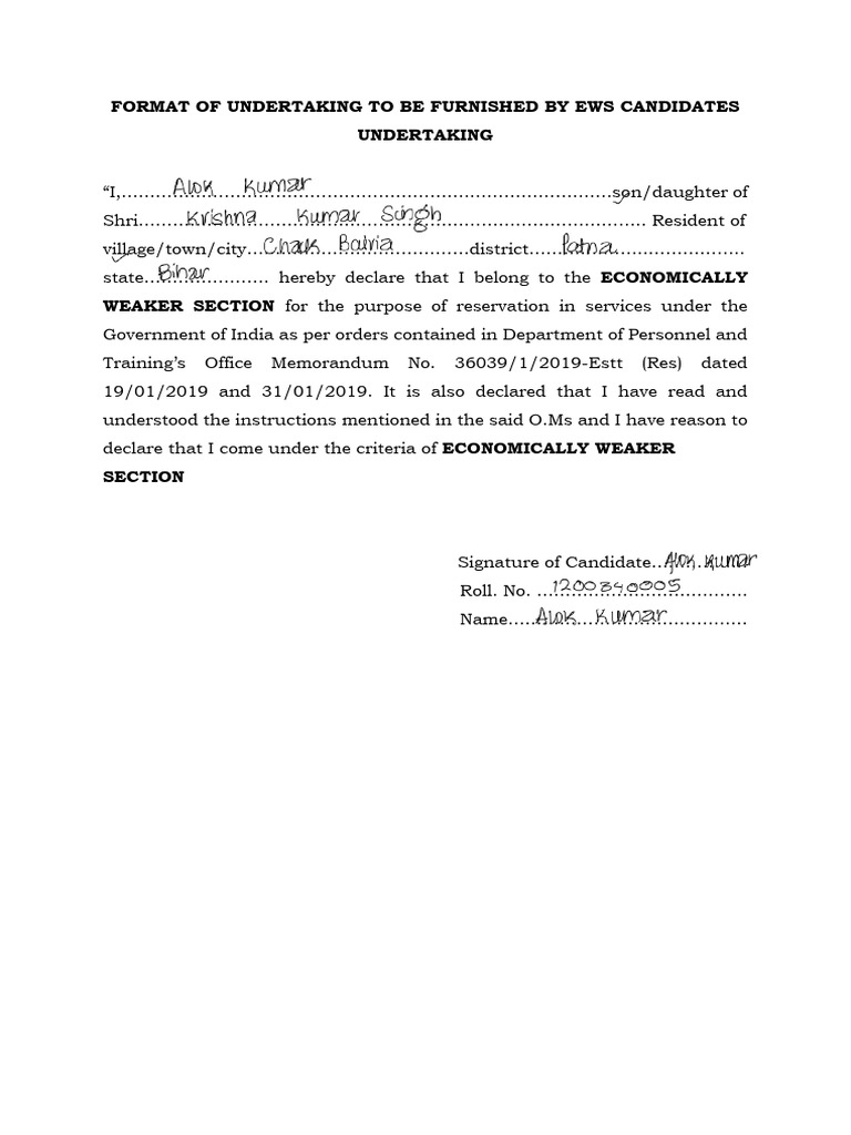 Ews Undertaking Format | PDF