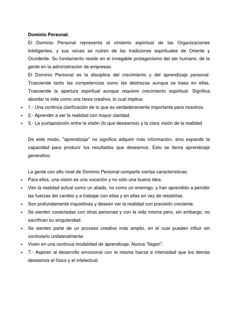 Dominio Personal | PDF | Autoestima | Aprendizaje