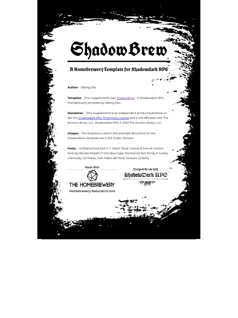 ShadowBrew - A ShadowDark Template - The Homebrewery | PDF