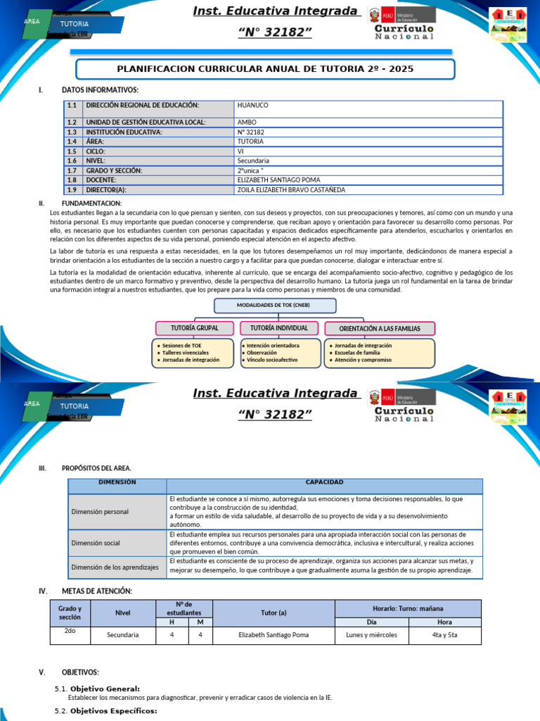 Plan Anual Tutoria 2° Sec | PDF | Evaluación | Aprendizaje