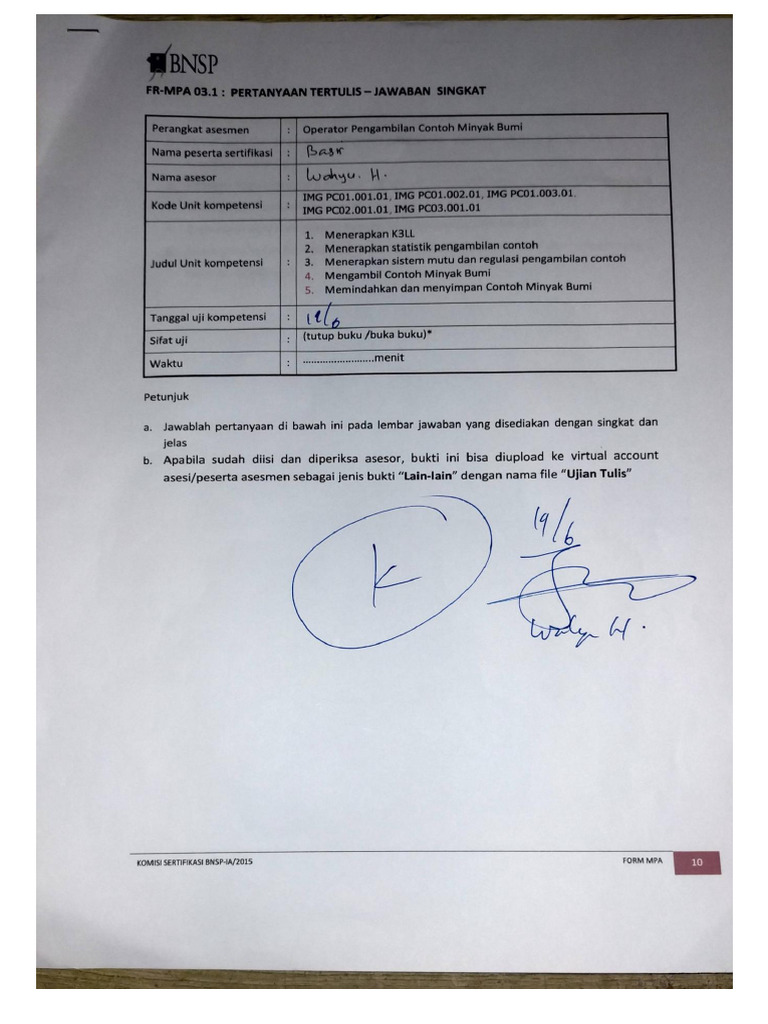 KUNCI JAWABAN Basir Pengambil Contoh Minyak | PDF